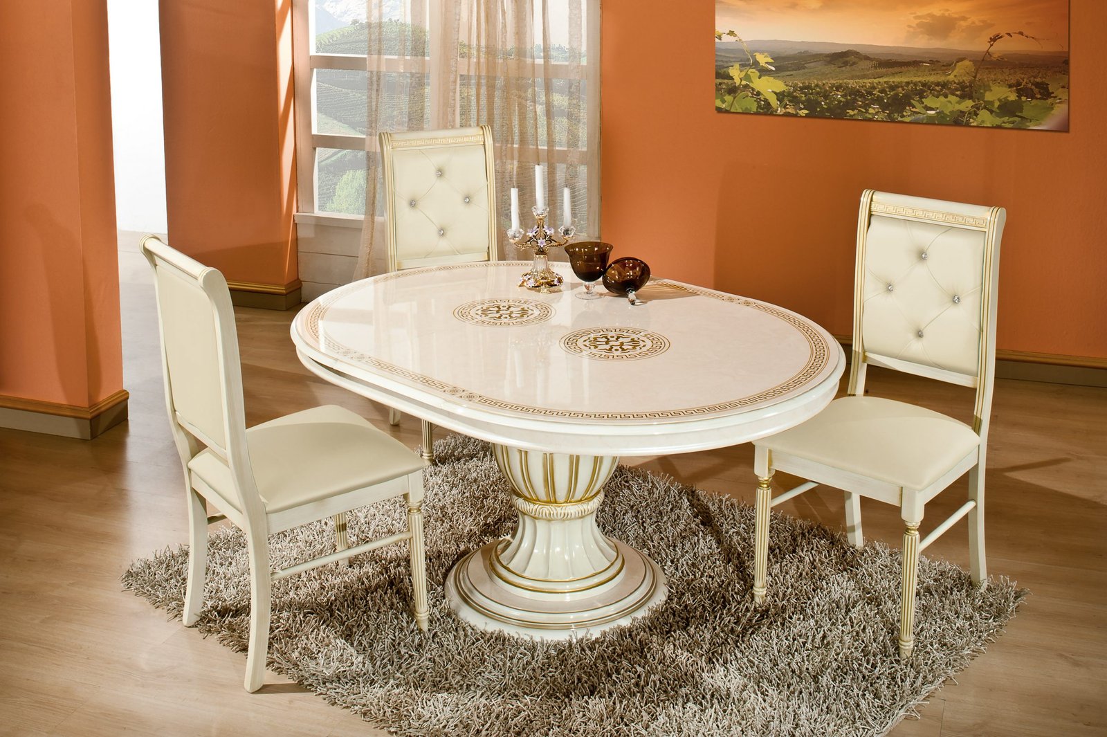 Versace style Rossella Italian Dining Table Set Beige (H2O) - Cash And ...